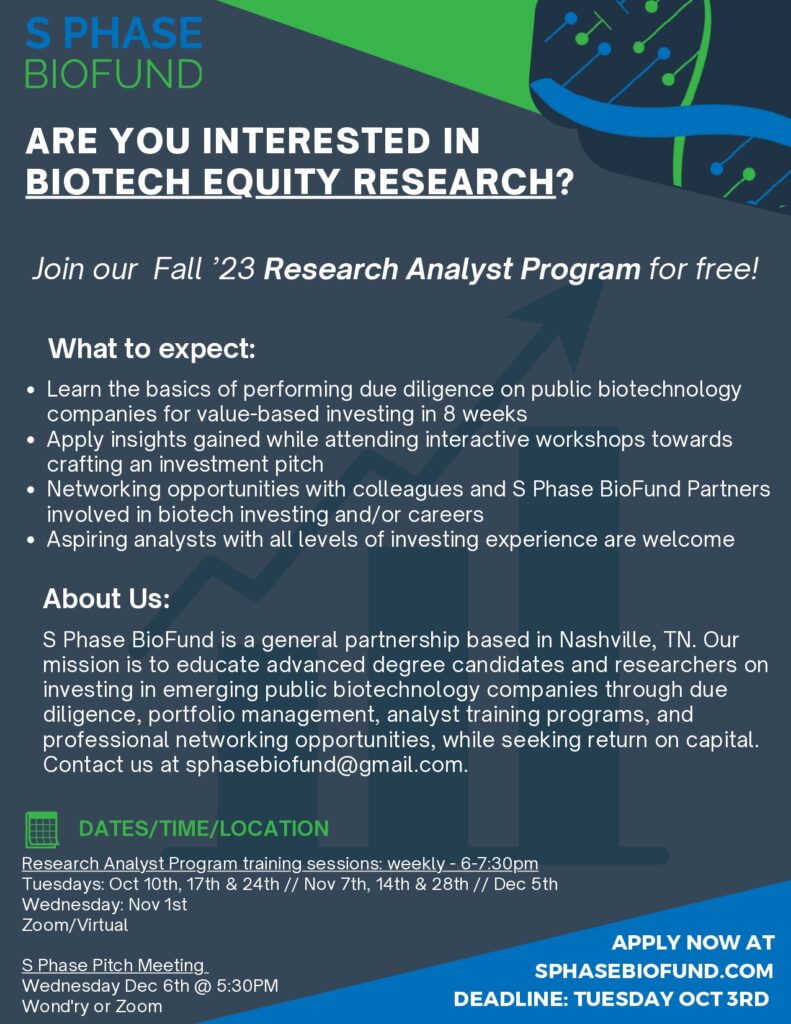 S Phase Biofund Research Analyst Training Program | BRET Career ...